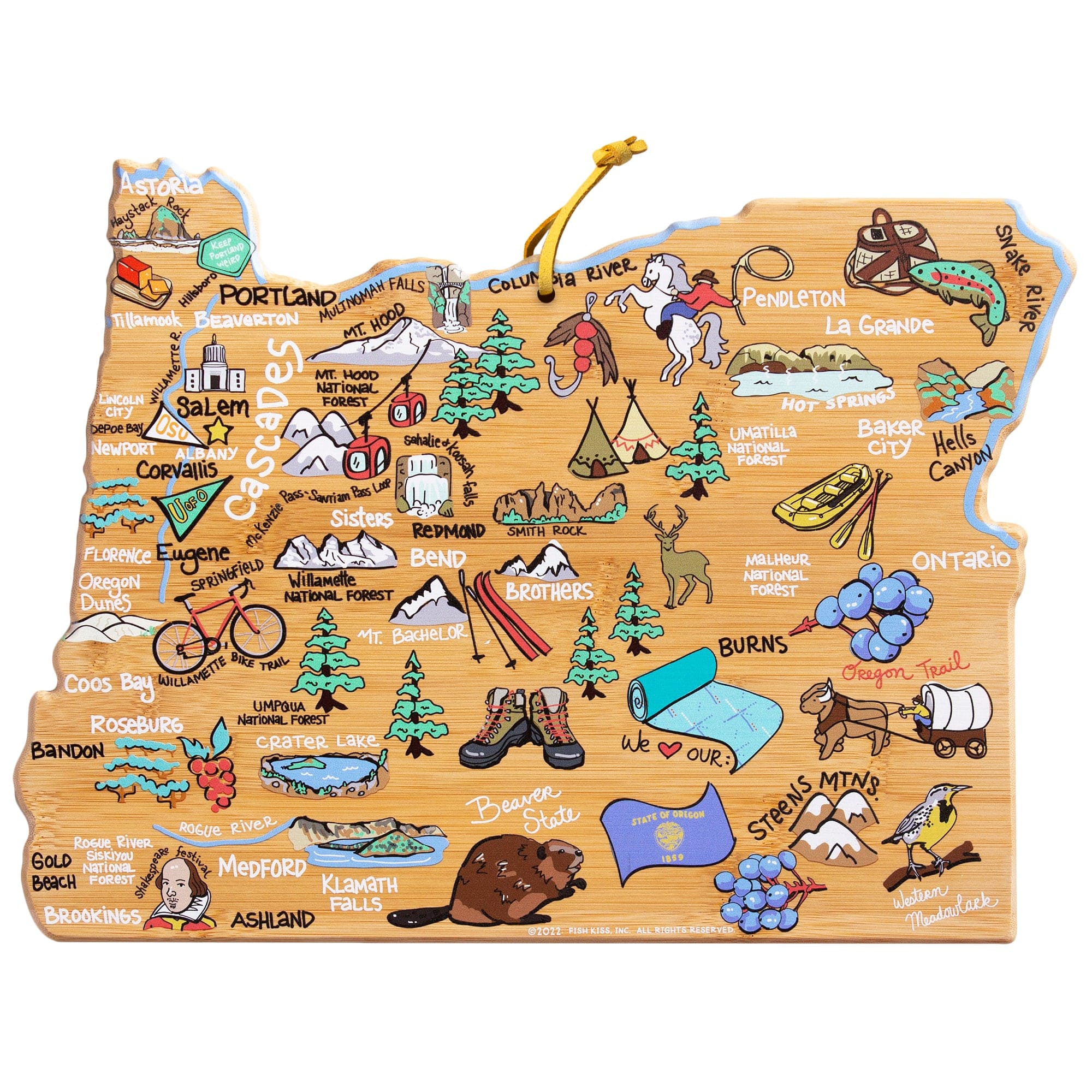 Oregon State Shaped Cutting and Serving Board with Artwork by Fish Kis ...