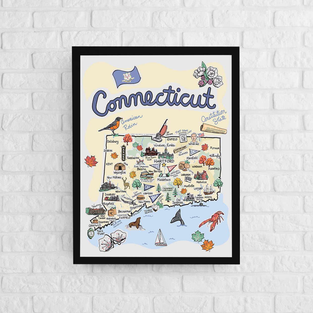 Connecticut Map Poster – Fish Kiss