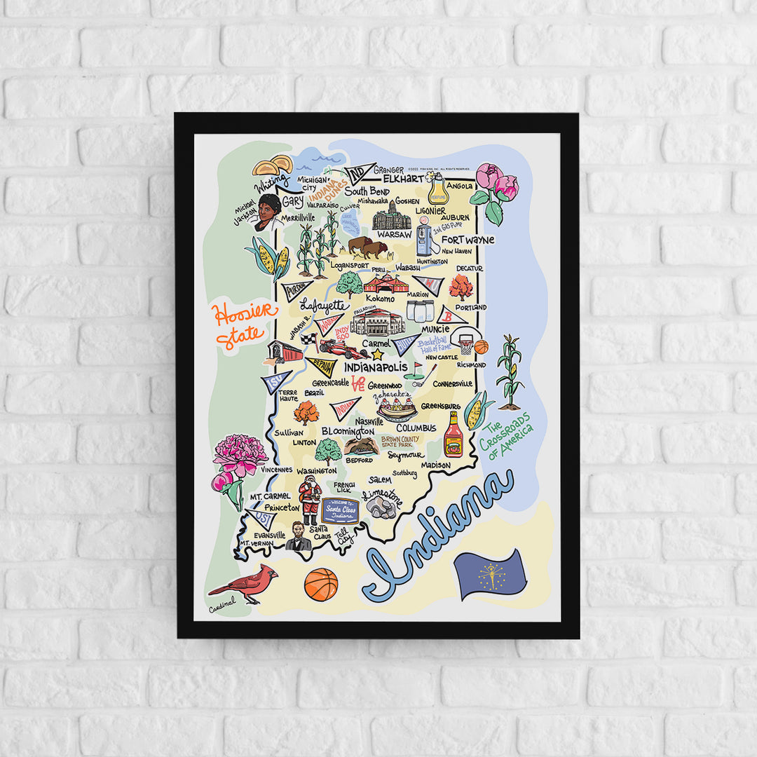 Indiana State Map Printable Indiana State Map Art Print — Deane