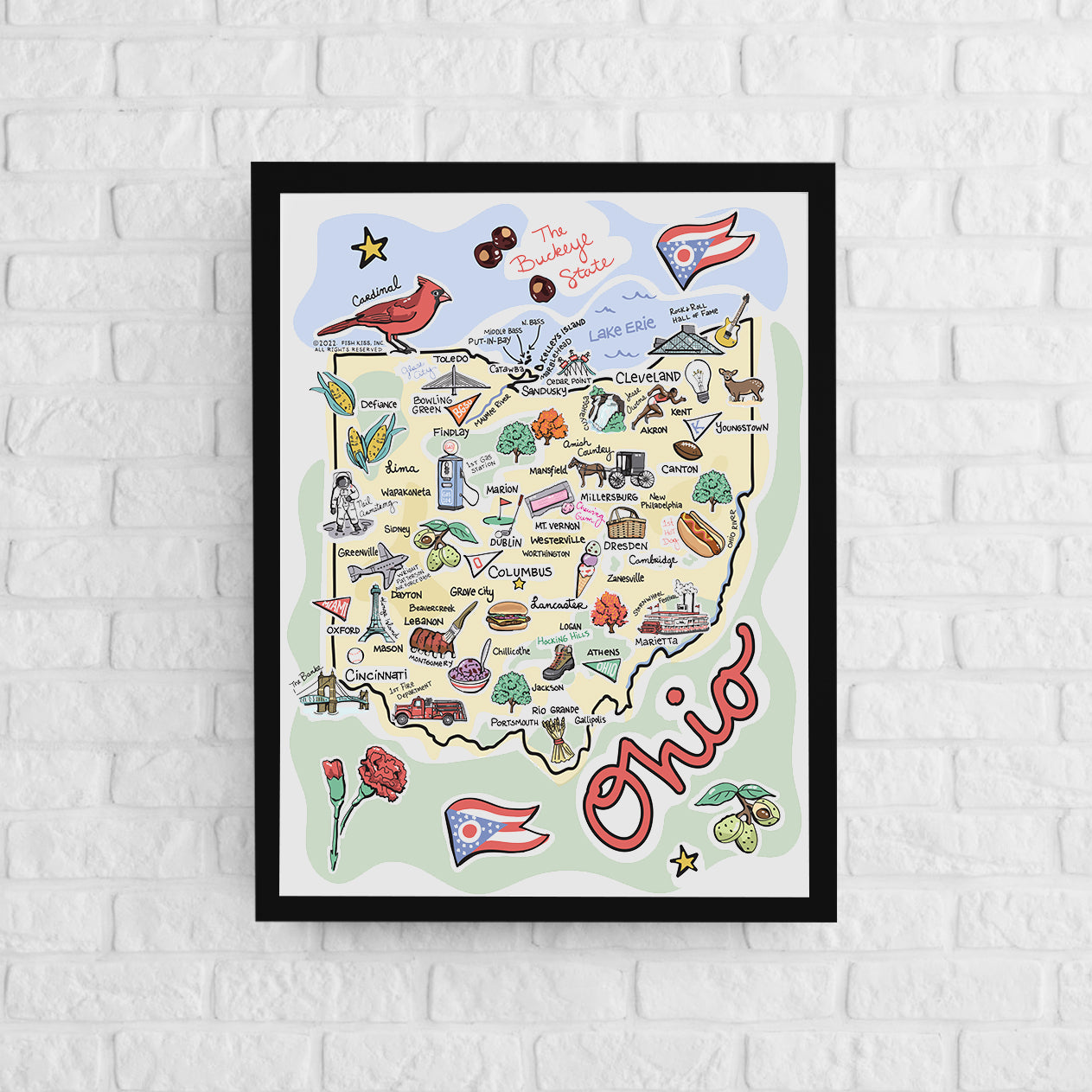 Ohio Map Poster – Fish Kiss