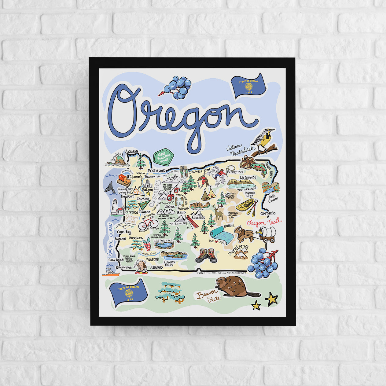 Oregon Map Poster – Fish Kiss